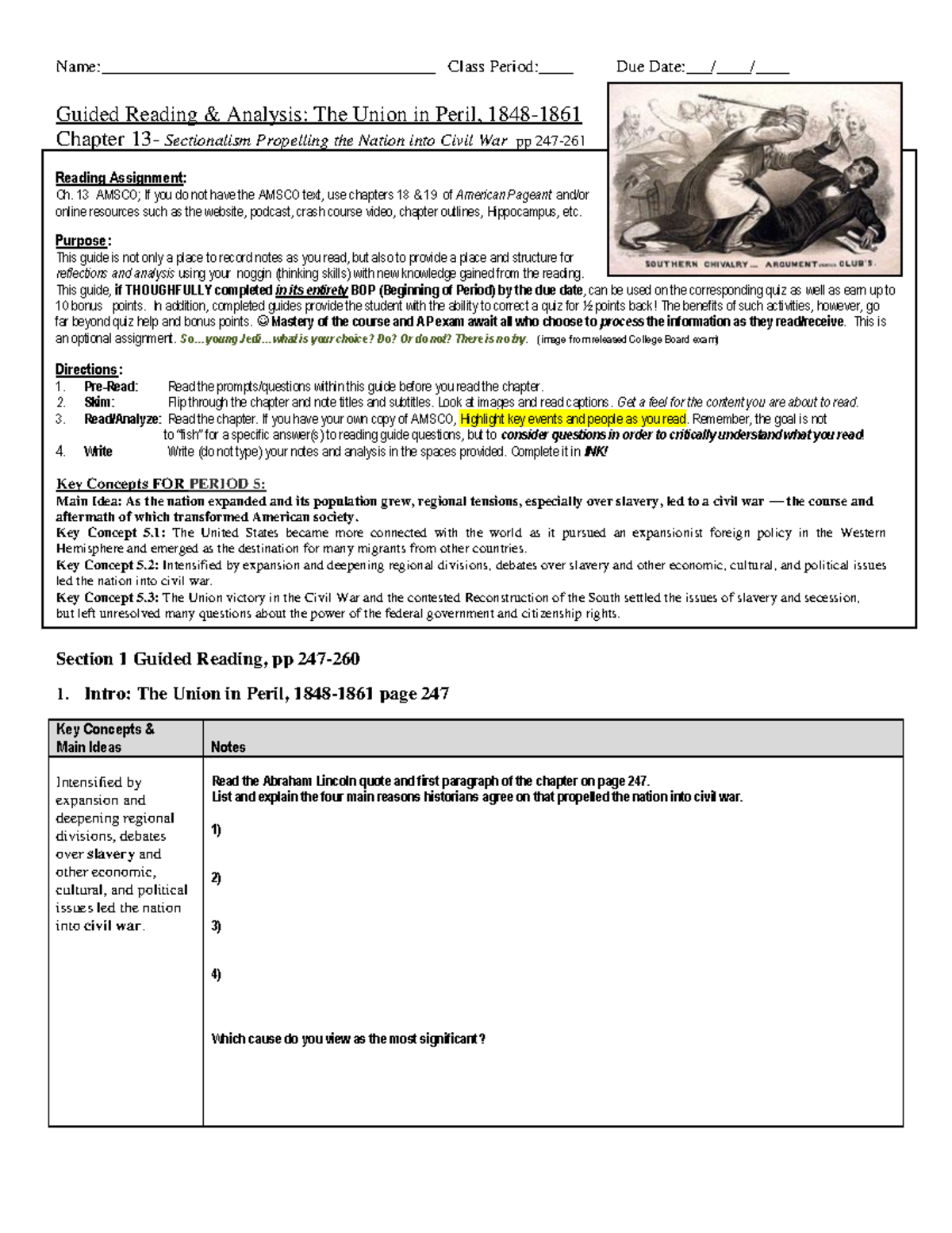 Amsco Chapter 13 Guided Reading: The Union in Peril (Unit 9) - Studocu