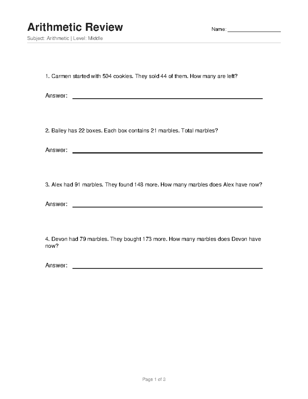Arithmetic Review 4 - Middle Level Practice Questions - Studocu