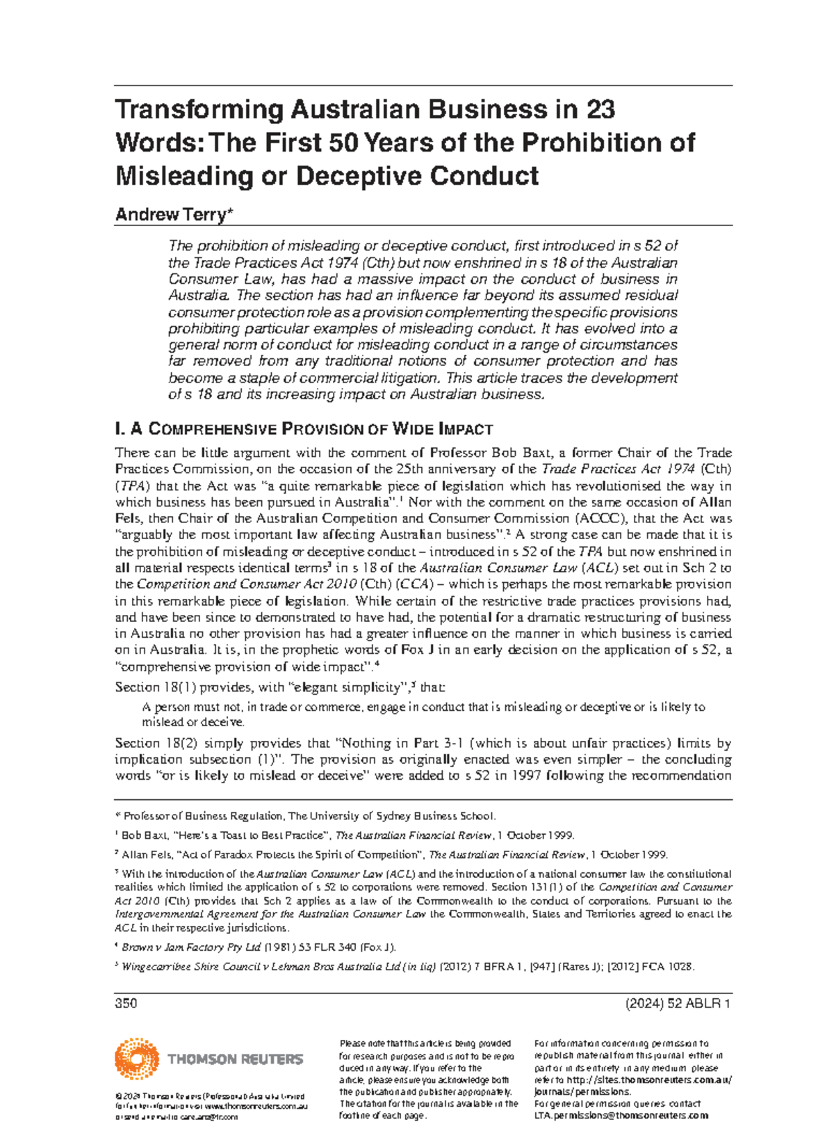 Transforming Australian Business: Misleading Conduct Overview - Studocu