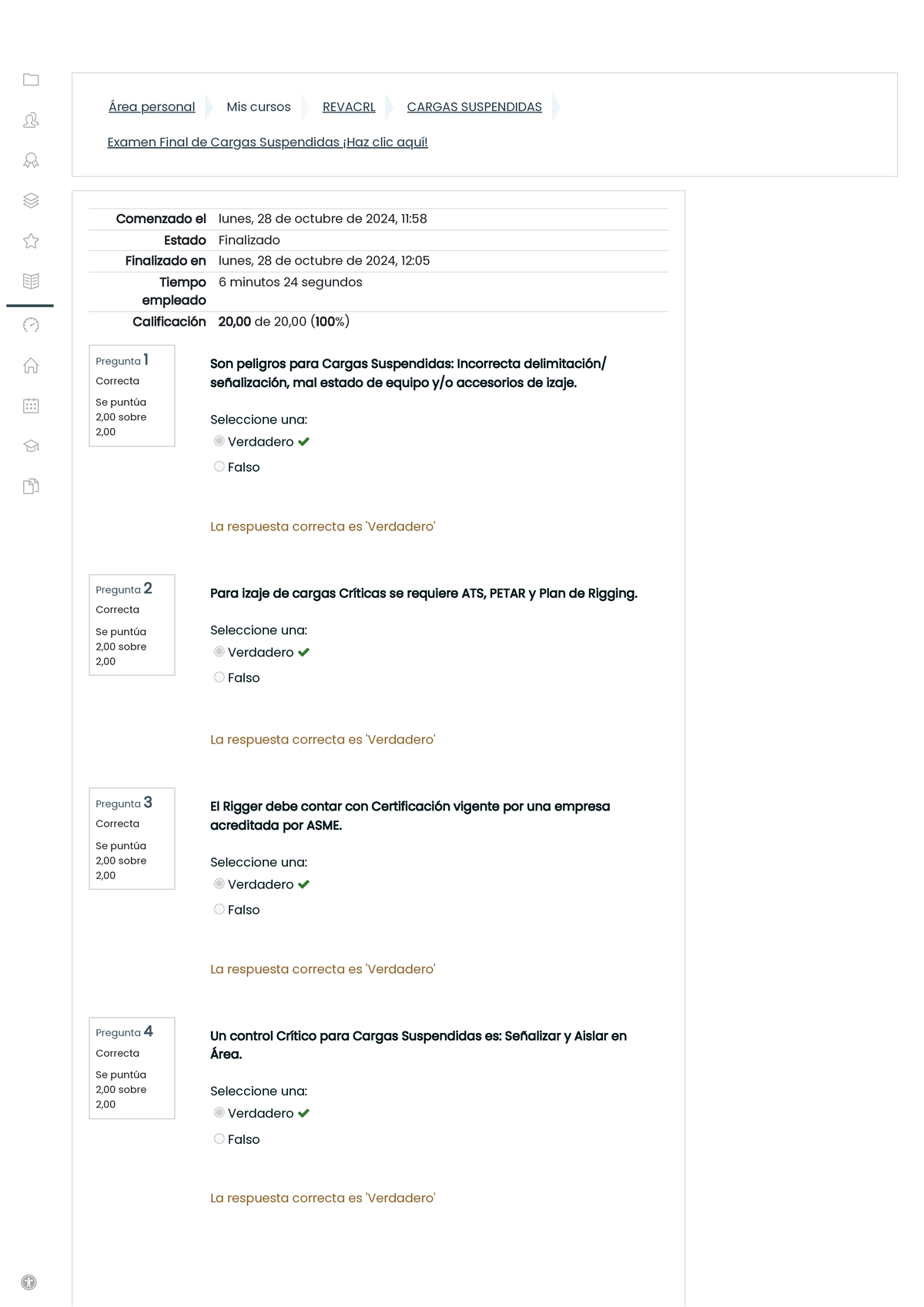 Examen Final REVACRL: Cargas Suspendidas y Respuestas Correctas - Studocu
