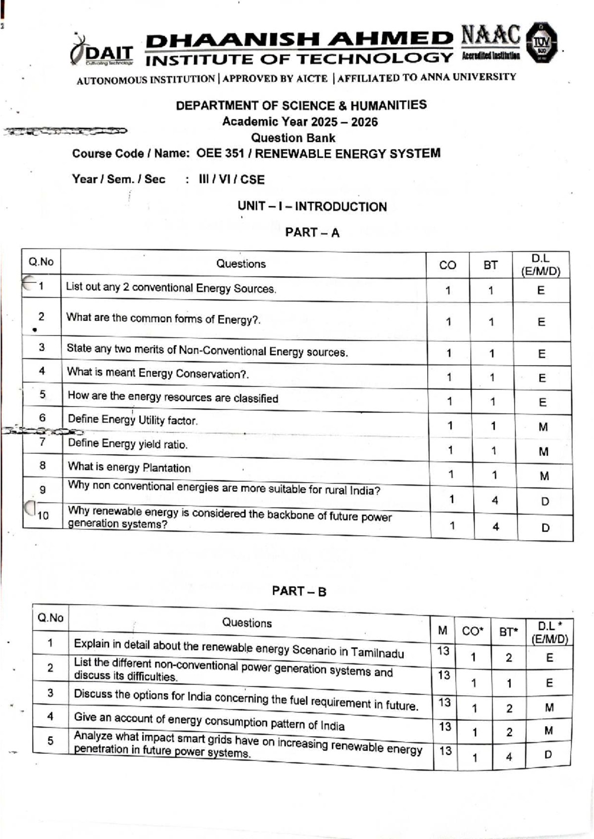 Renewable Energy Systems - OEE 351 Lecture Notes - Studocu