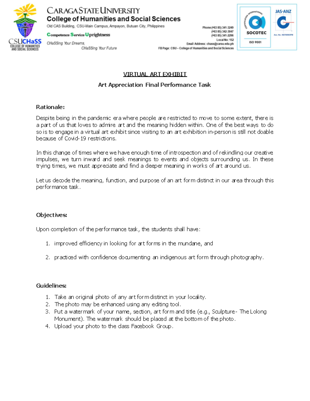 Virtual Art Exhibit Guidelines: Art Appreciation Final Task - Studocu