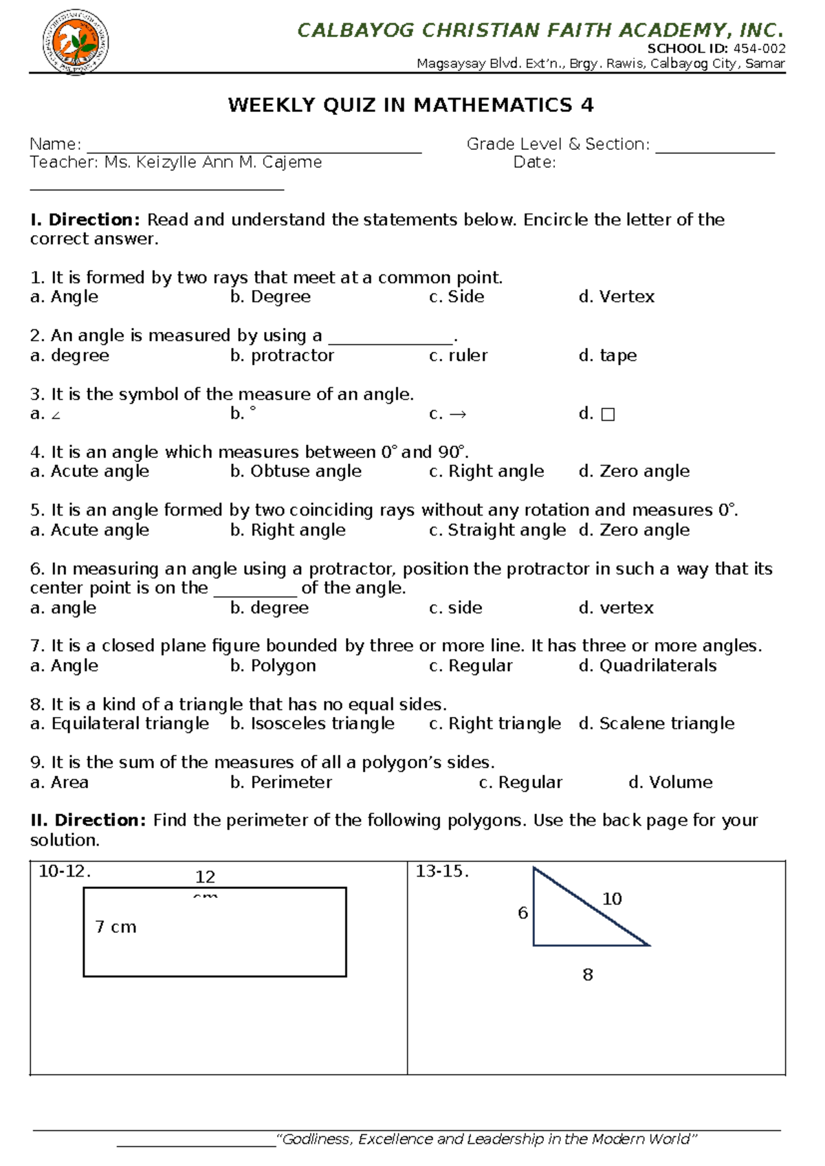 WQ MATH 4 1 - Angles, Polygons, and Perimeter - CALBAYOG CHRISTIAN ...