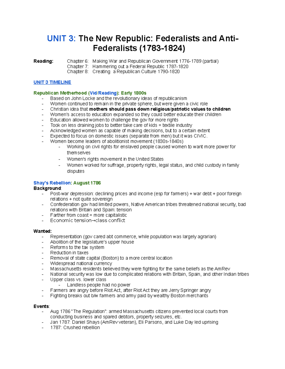 APUSH Unit 3: The New Republic & Key Events Exam Review - Studocu