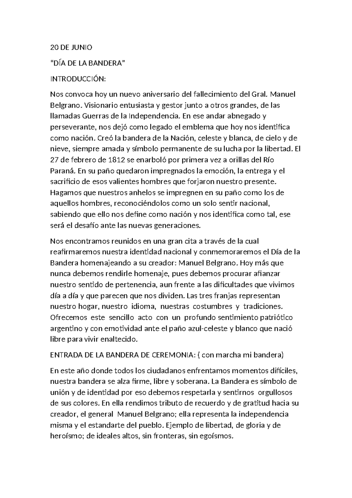 Glosas para el 20 de Junio: Homenaje a Manuel Belgrano y la Bandera - Studocu