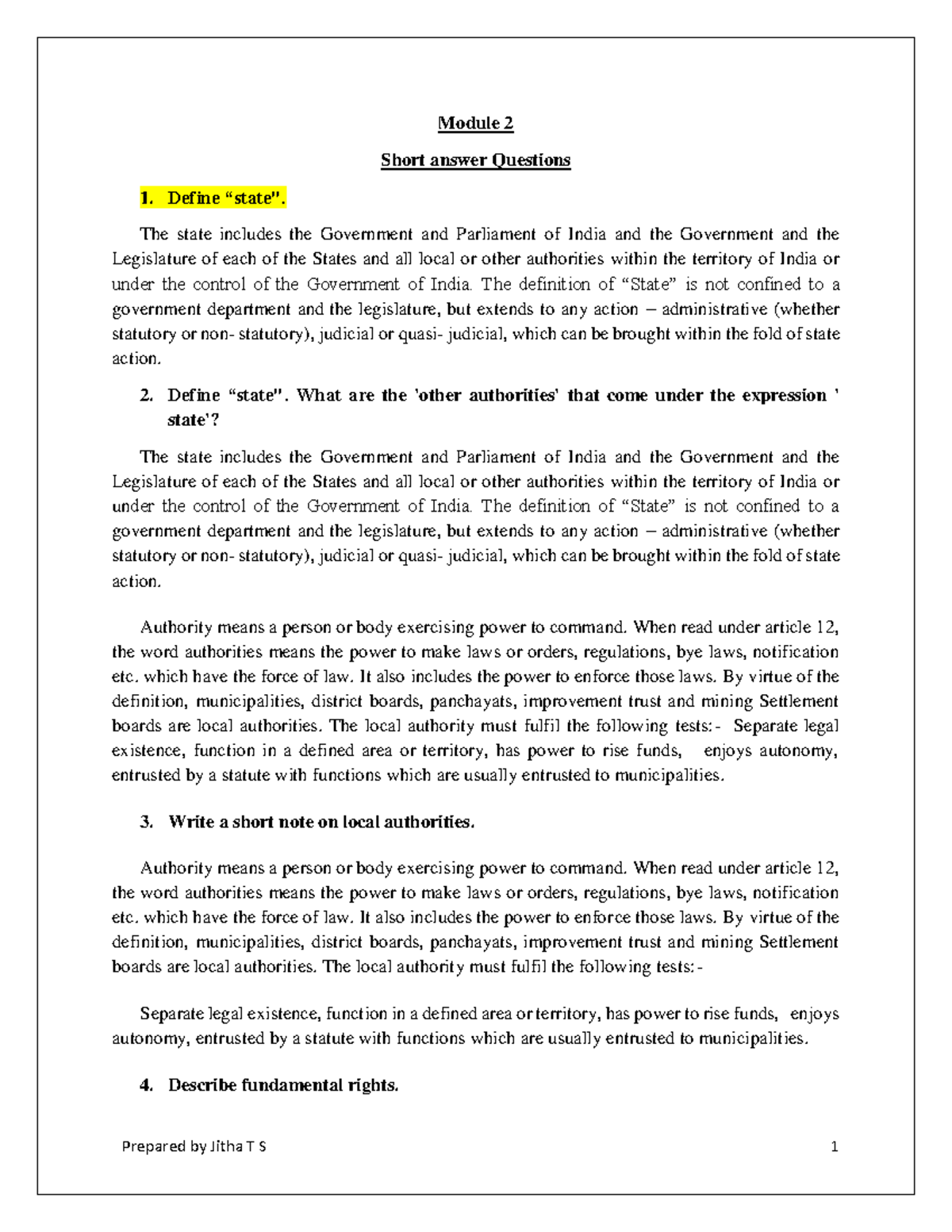 QB 2 - Question bank of module 1 and 2 2019 scheme - Module 2 Short answer Questions Define ...
