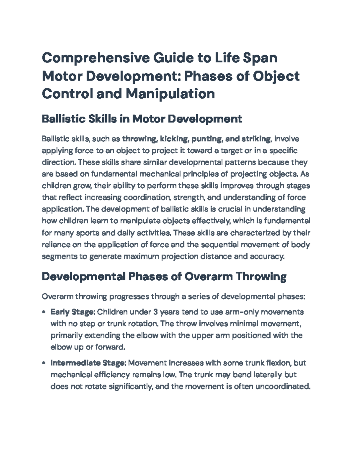 Comprehensive Guide to Lifespan Motor Development: Ballistic Skills ...