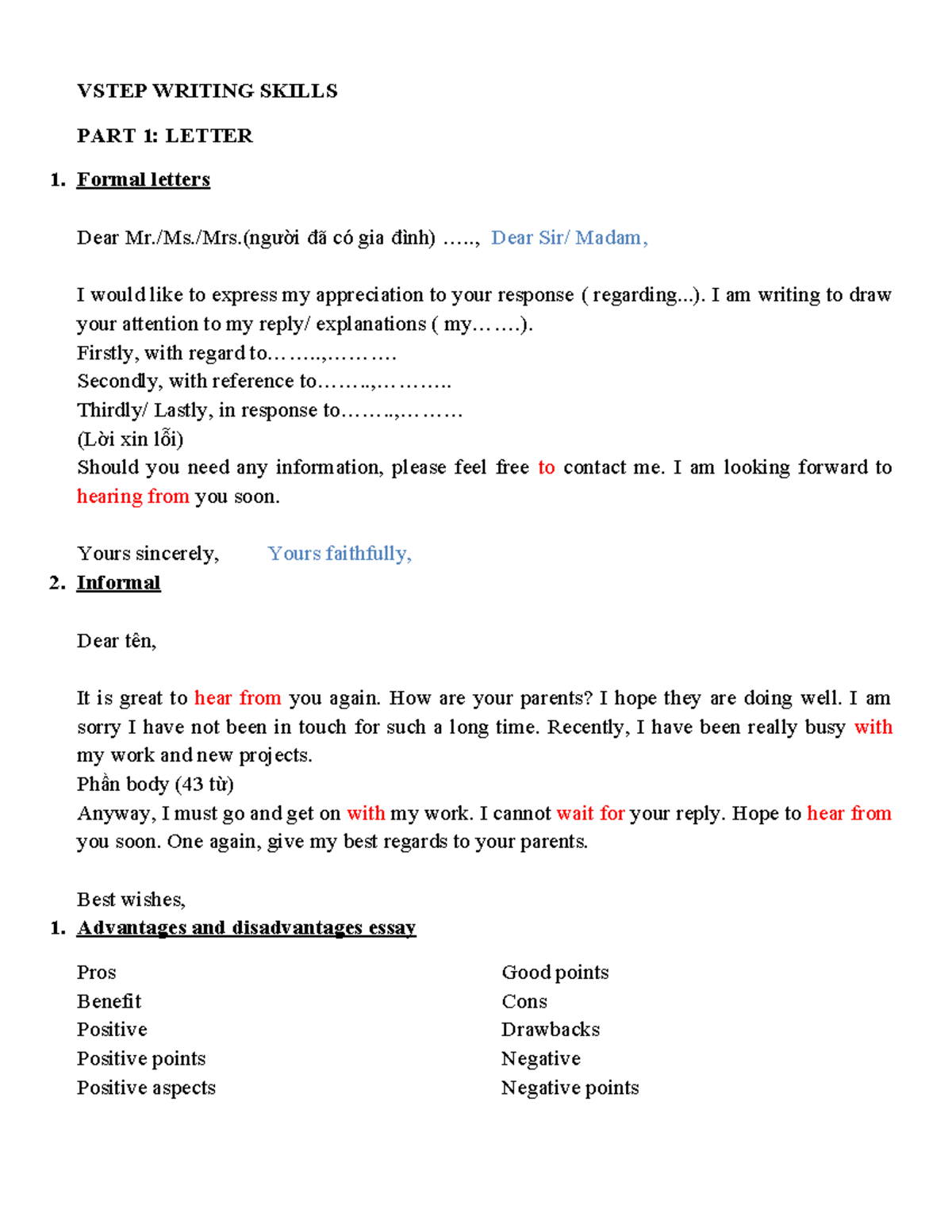 BHM VSTEP Writing Skills: Formal & Informal Letter Techniques - Studocu