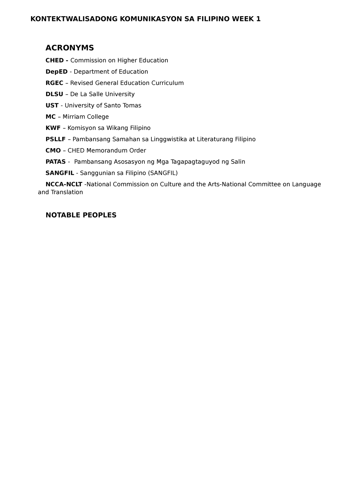 Kontekstwalisadong Komunikasyon - ACRONYMS CHED - Commission on Higher ...