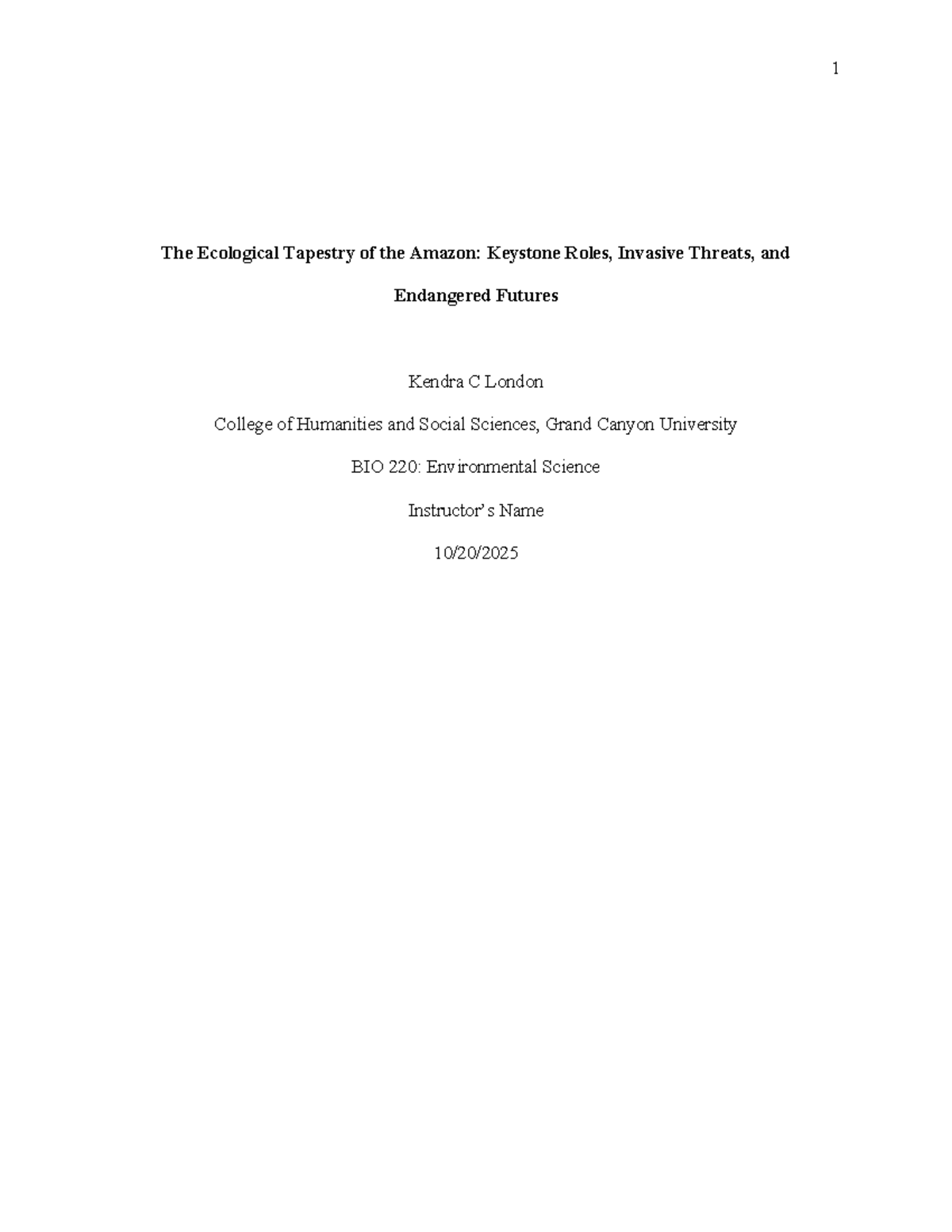 BIO 220: The Amazon Rainforest Ecosystem - Keystone Species & Invasive ...