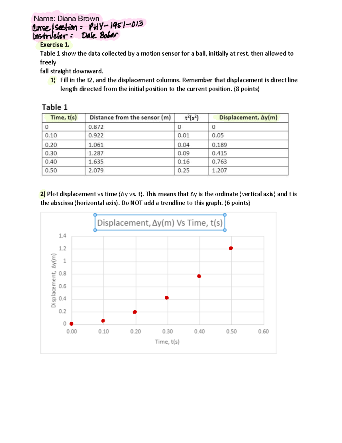 Graphing Analysis Worksheet - Answers - Exercise 1. Table 1 show the ...