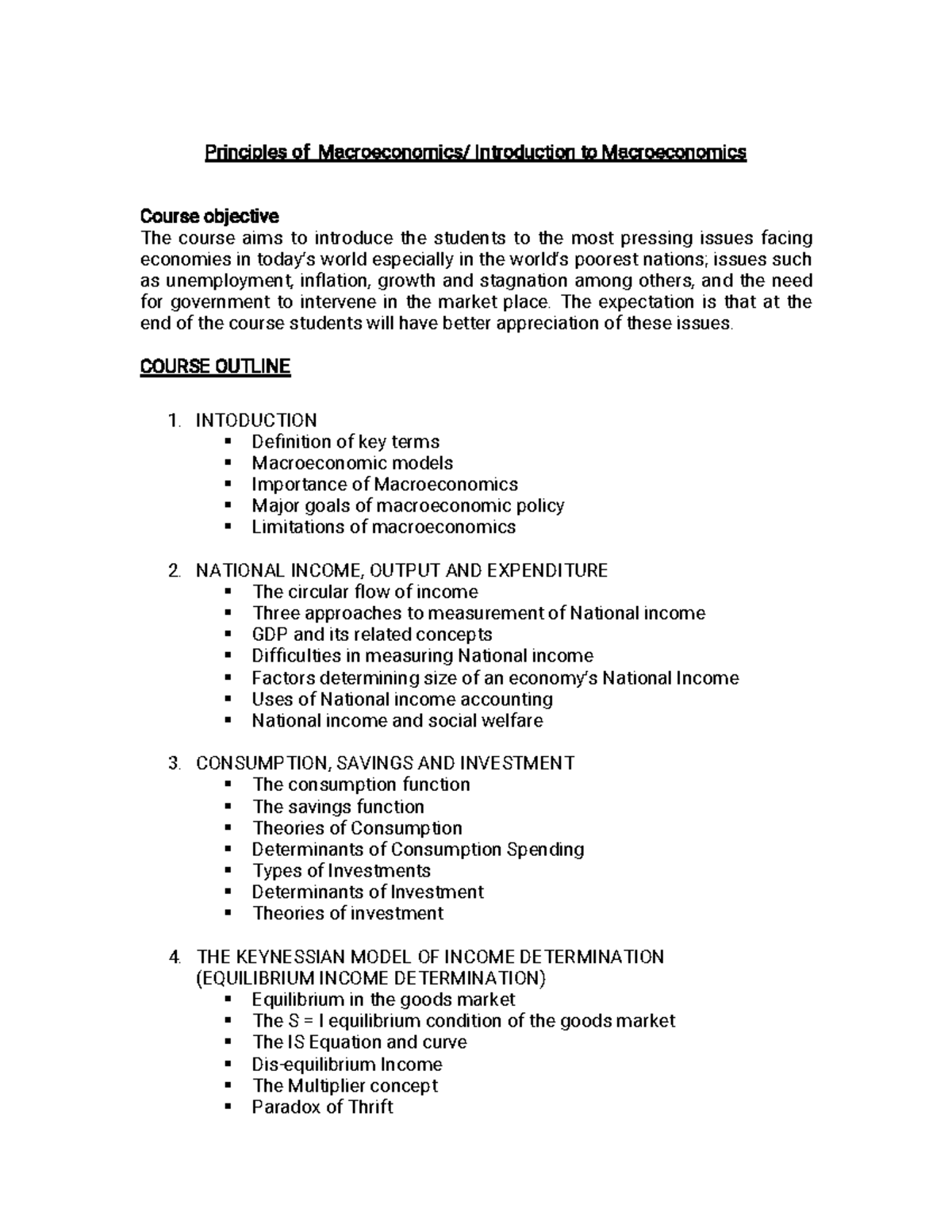 Econ 121 Macroeconomics Lecture Notes P R I N C I P L E S O F M A C R O E C O N O M I C S