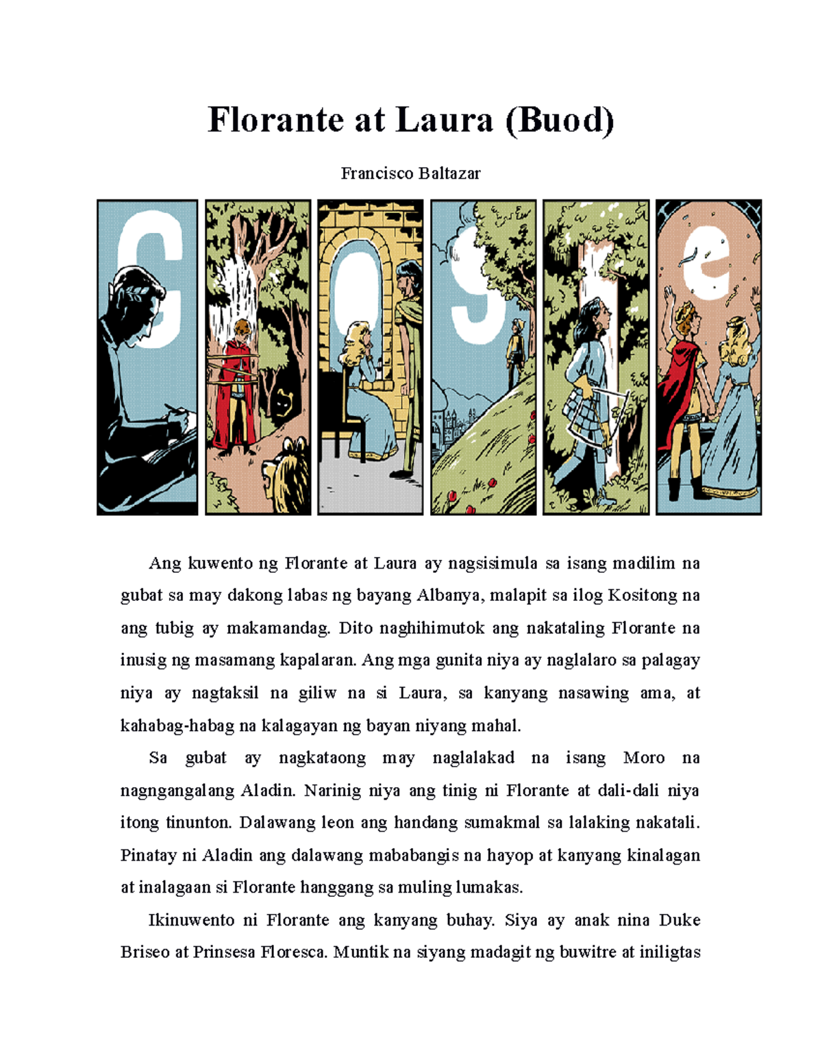 Buod ng Florante at Laura (FAFL)- Francisco Baltazar - Studocu