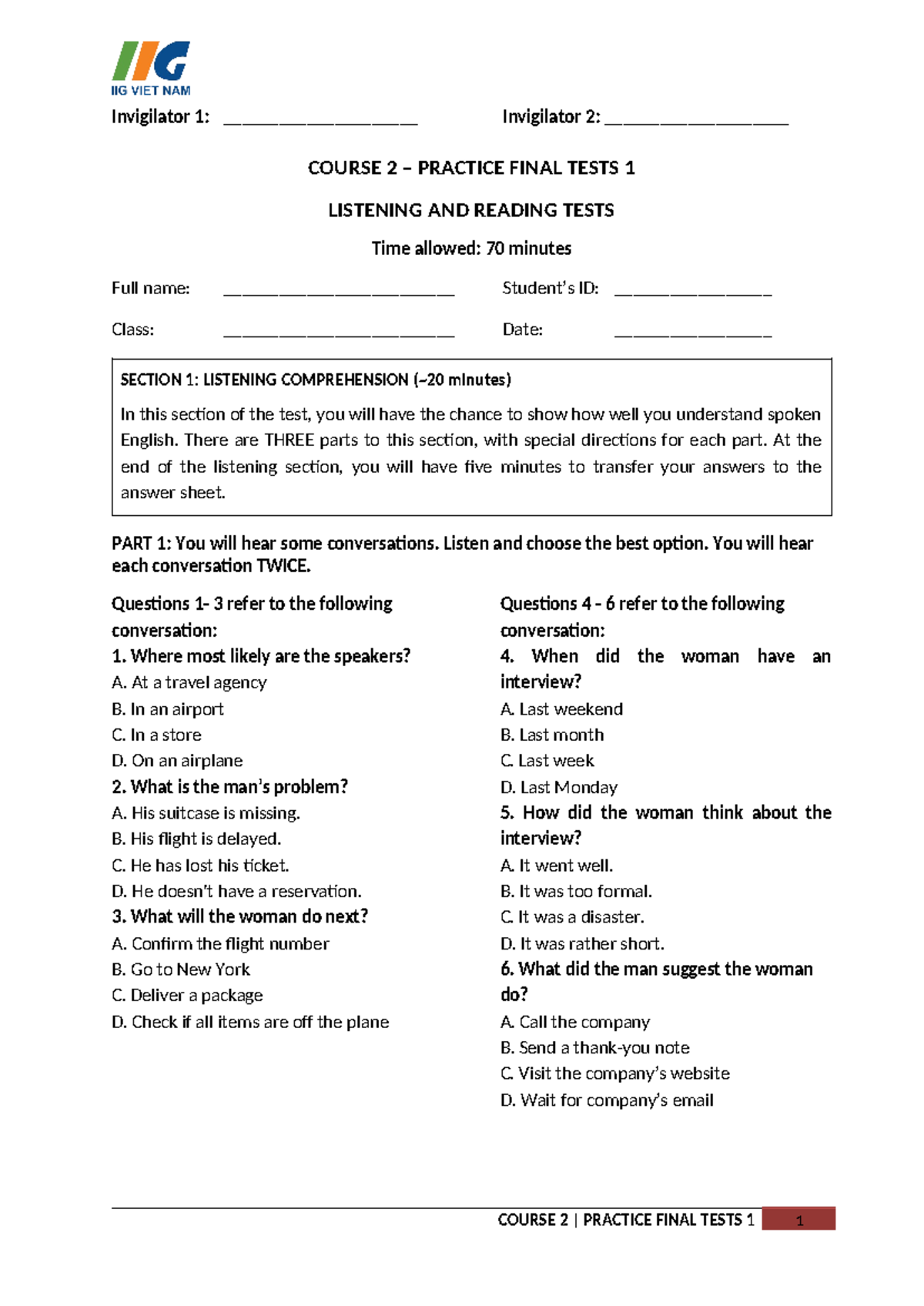 C2 Practice Test 1 - Listening and Reading Comprehension - Studocu