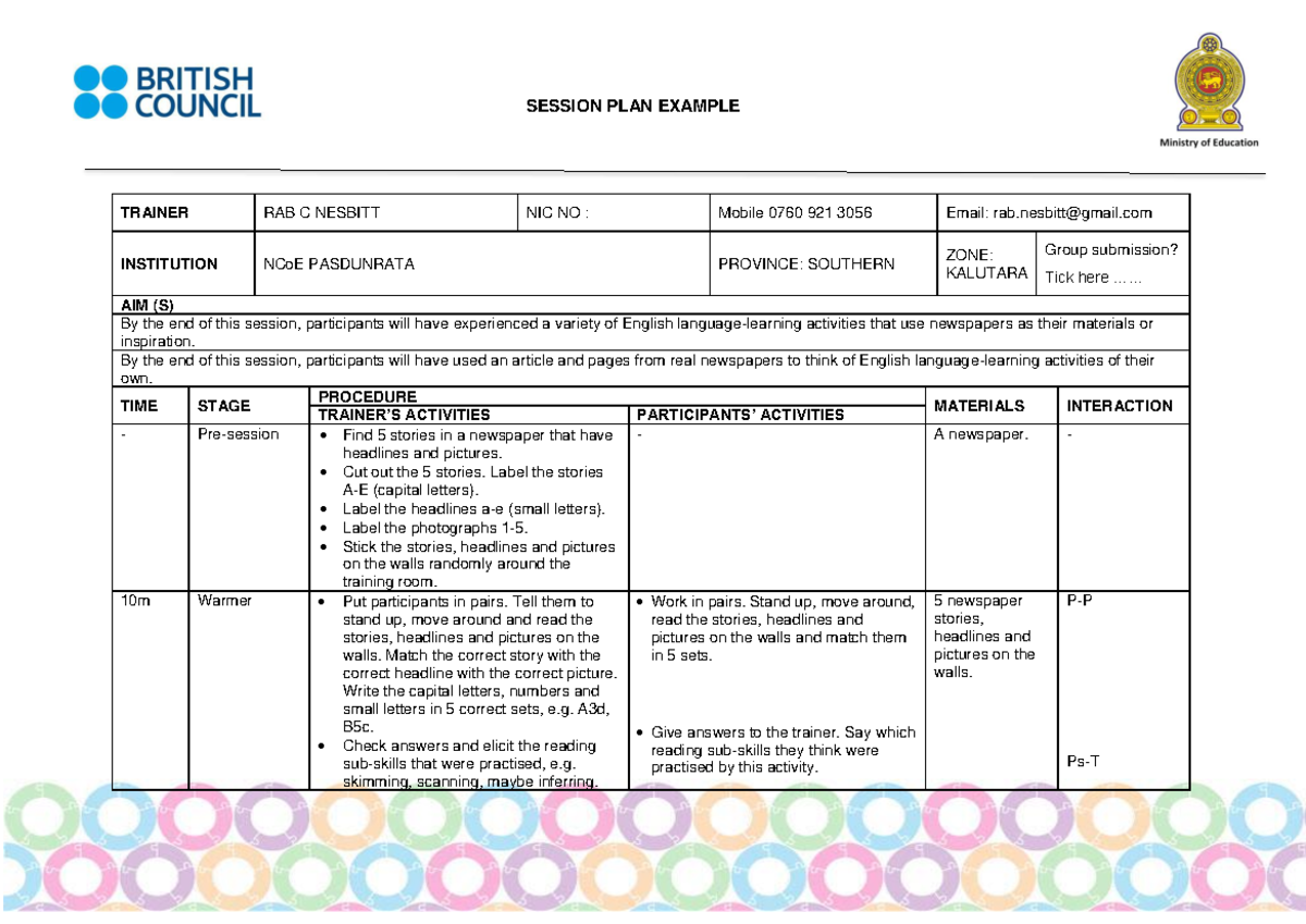 Inbound 1737: Session Plan for Using Newspapers in Language Learning ...