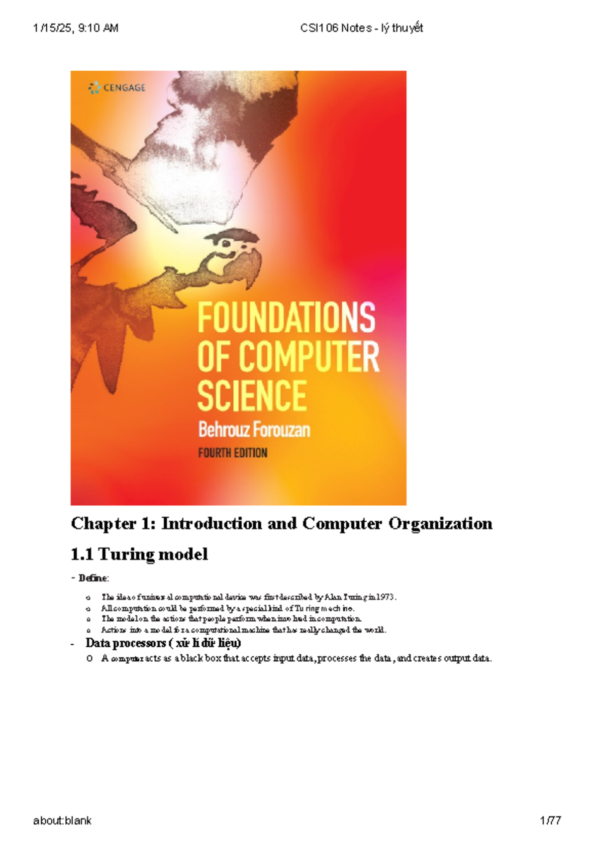 CSI106 Lecture Notes: Turing & Von Neumann Models Overview - Studocu
