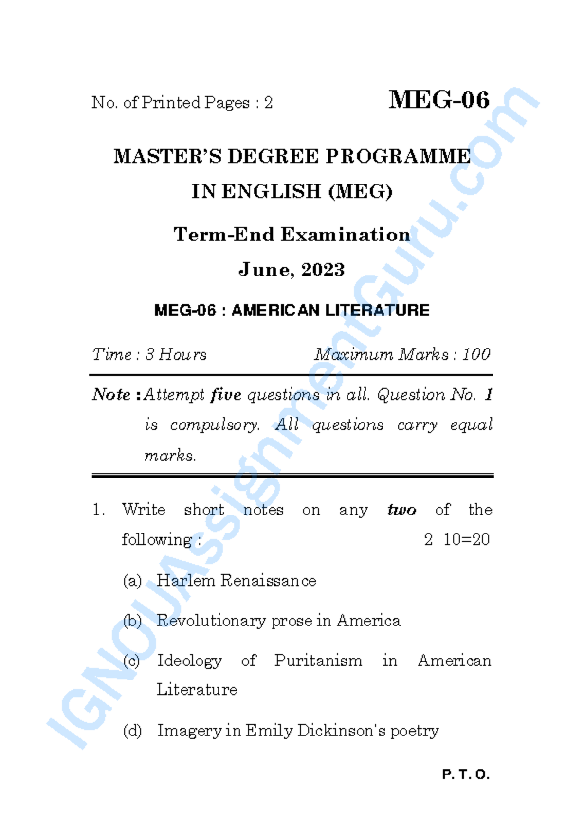 MEG 06 June 2023 - American Literature Exam Guide - Studocu