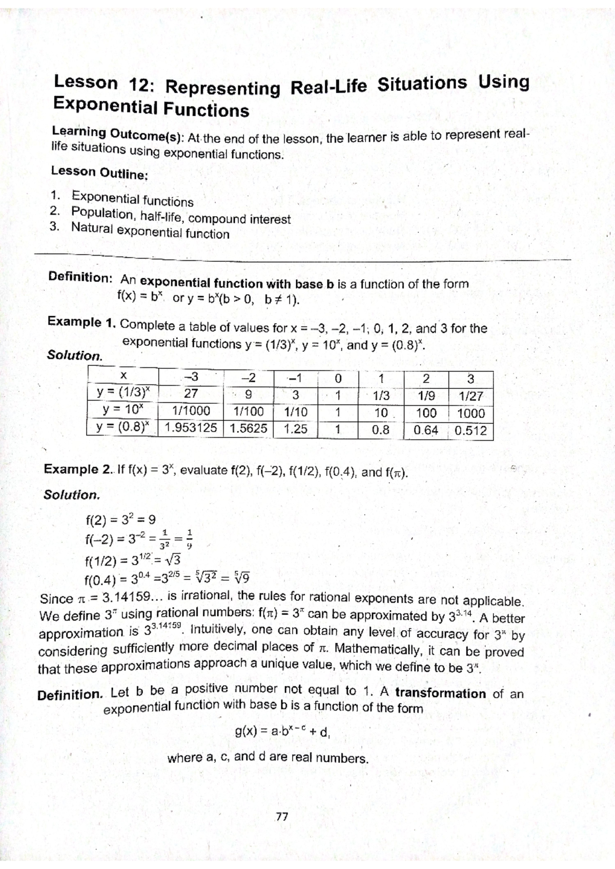 Exponential Functions: Lesson 12 - Modeling & Transformations - Studocu