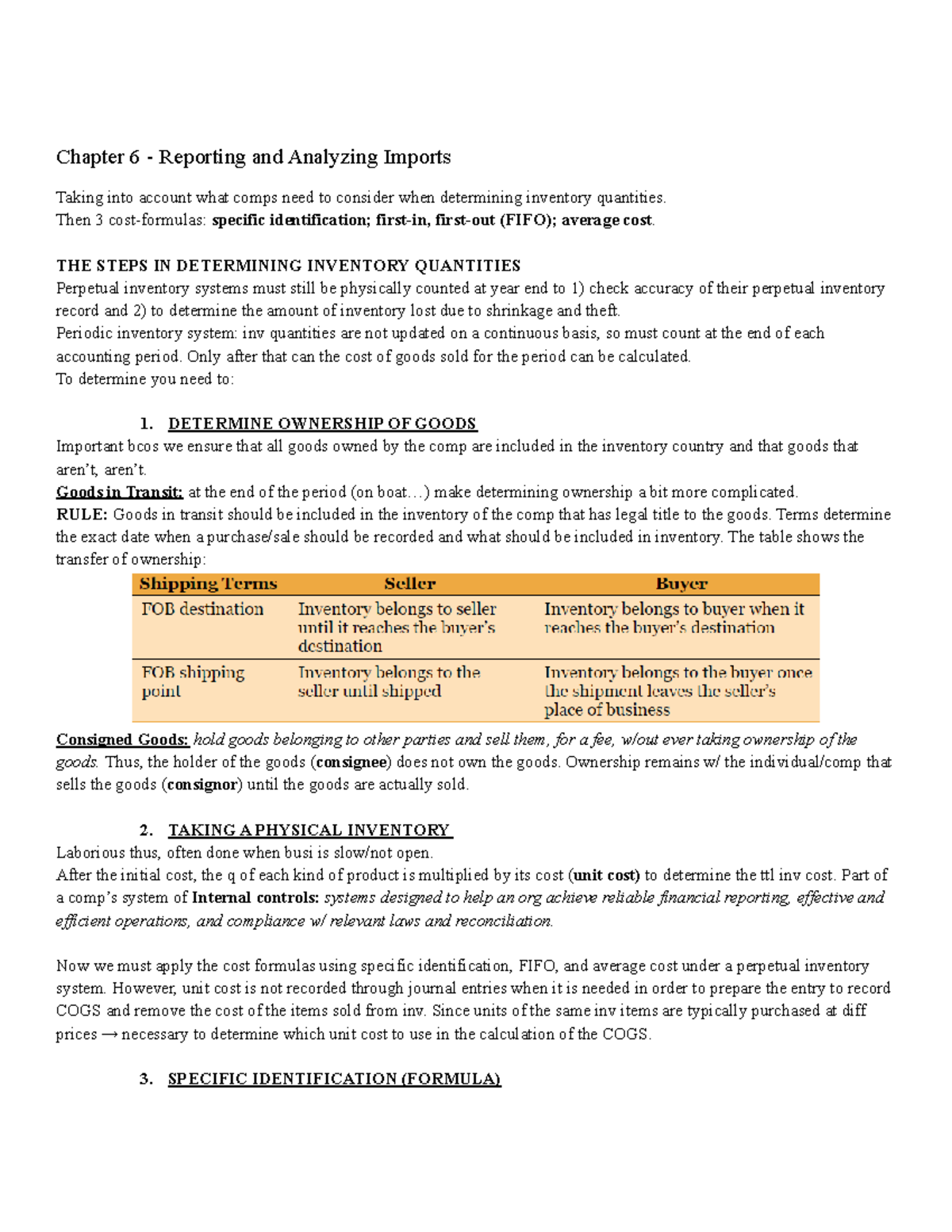 Chapter 6 Reporting and Analyzing Inventory - Chapter 6 - Reporting and Analyzing Imports Taking ...