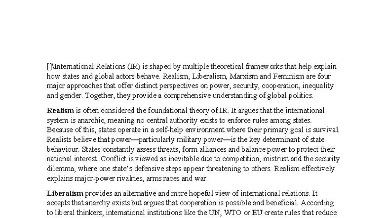 International Relations Theories: Realism, Liberalism, Marxism ...