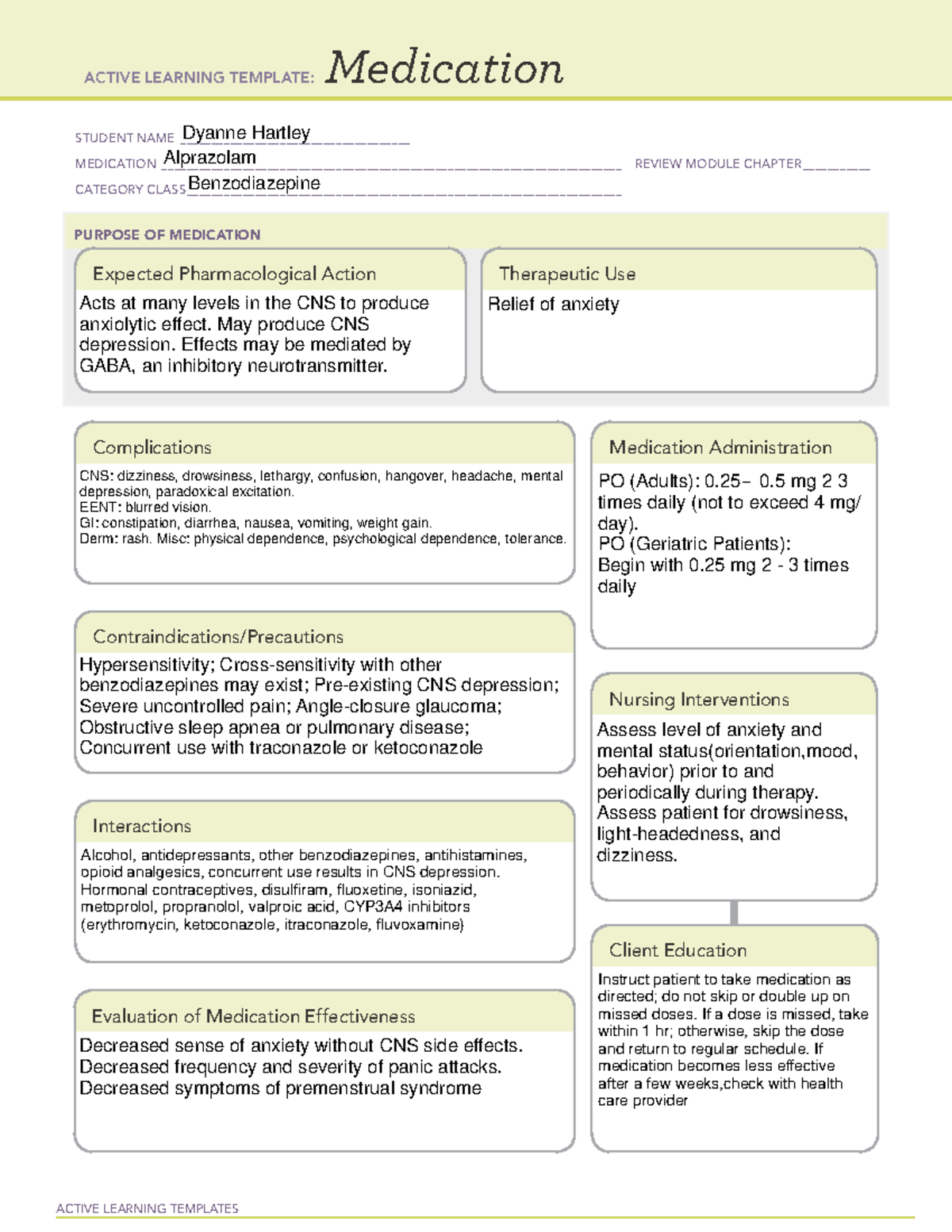 Alprazolam - ATI Active Learning Templates - ACTIVE LEARNING TEMPLATES ...