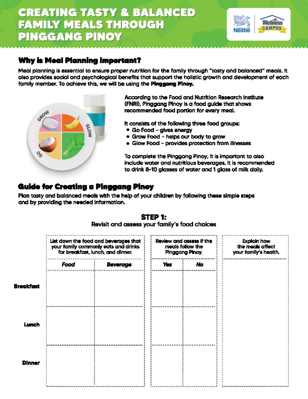 NWC Worksheet - Meal Planning with Pinggang Pinoy Module 1 - Studocu