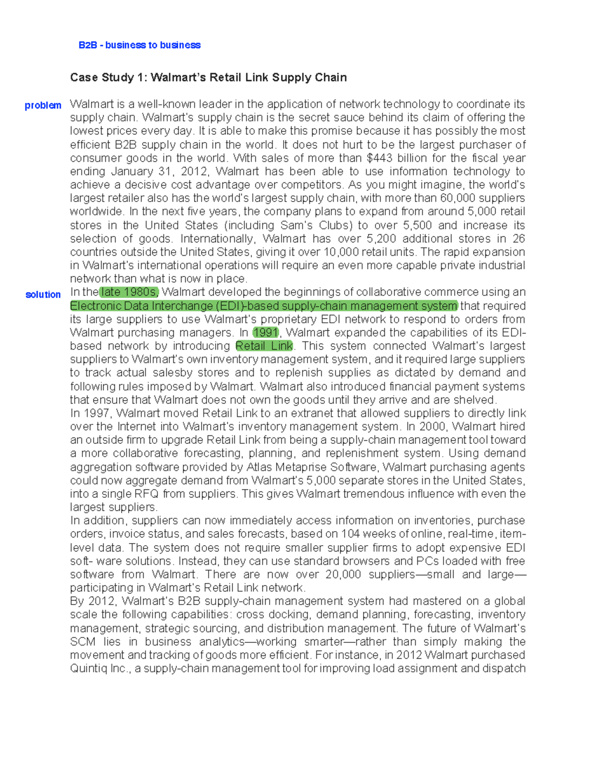 Chapter 2 Case Study - SCM - Case Study 1: Walmart’s Retail Link Supply Chain Walmart is a - Studocu