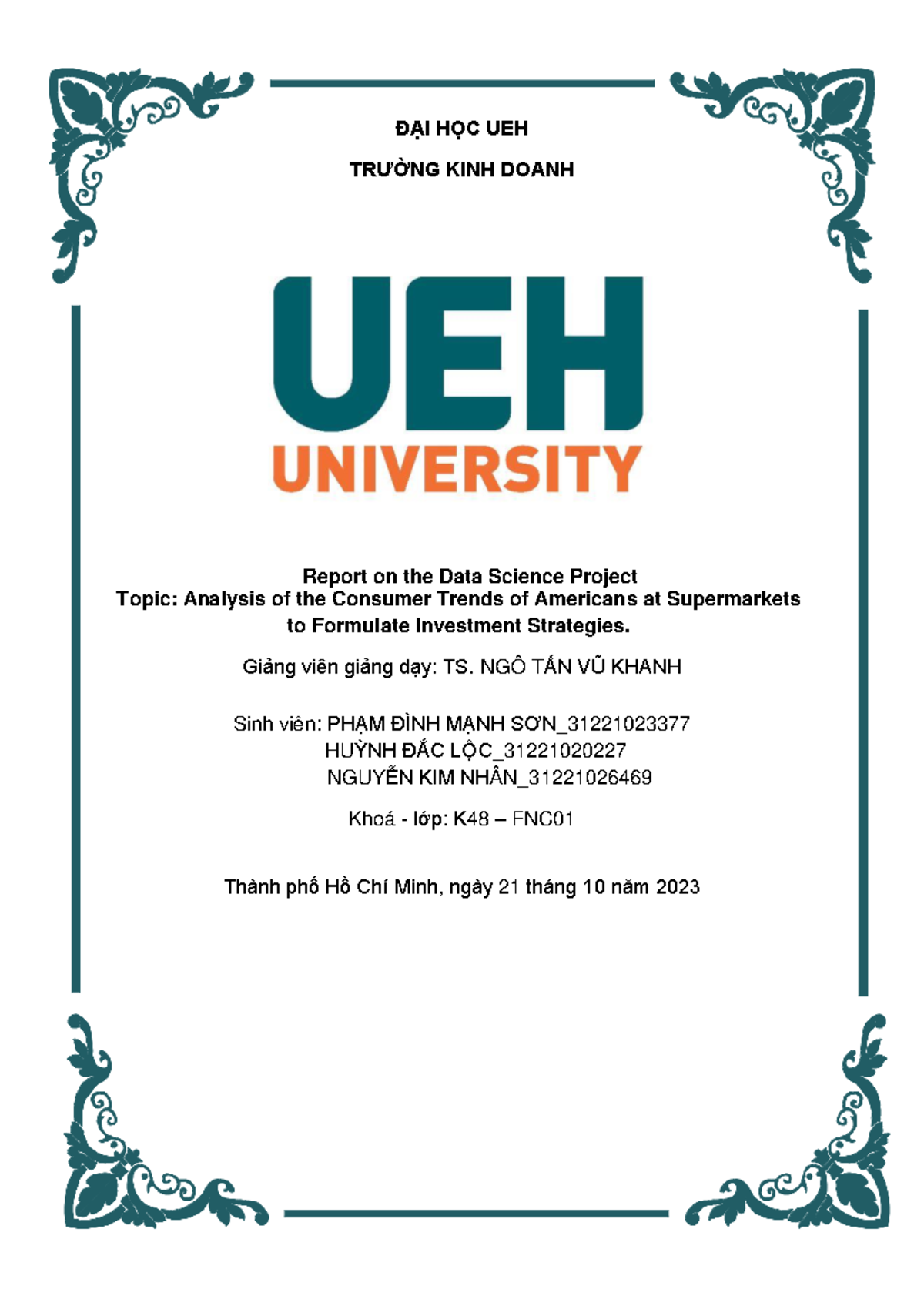 Khoa Học Dữ Liệu - DDDDDDDD - ĐẠI HỌC UEH TRƯỜNG KINH DOANH Report on ...