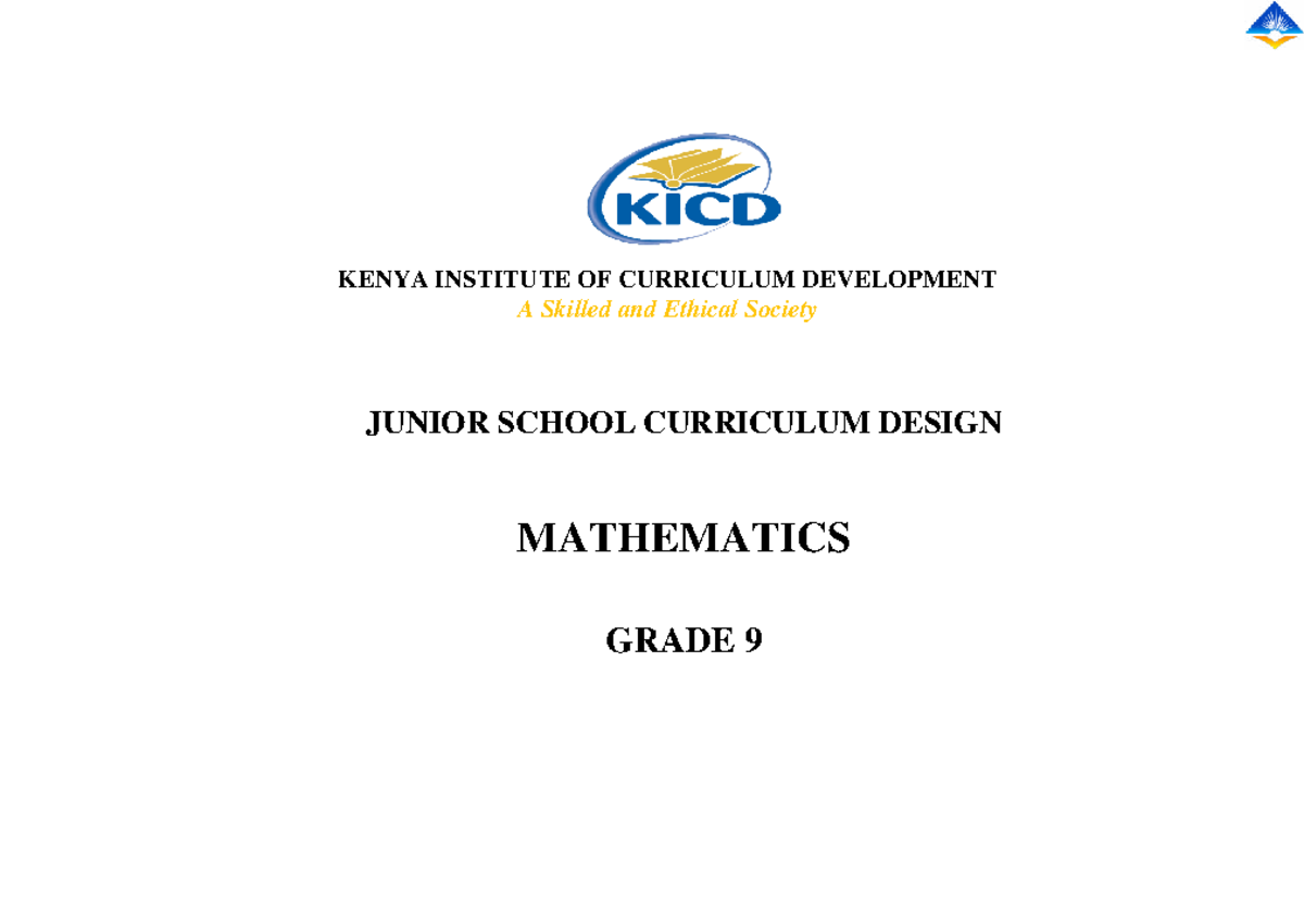 Grade 9 Mathematics Curriculum Guide: KICD Junior School Design - Studocu