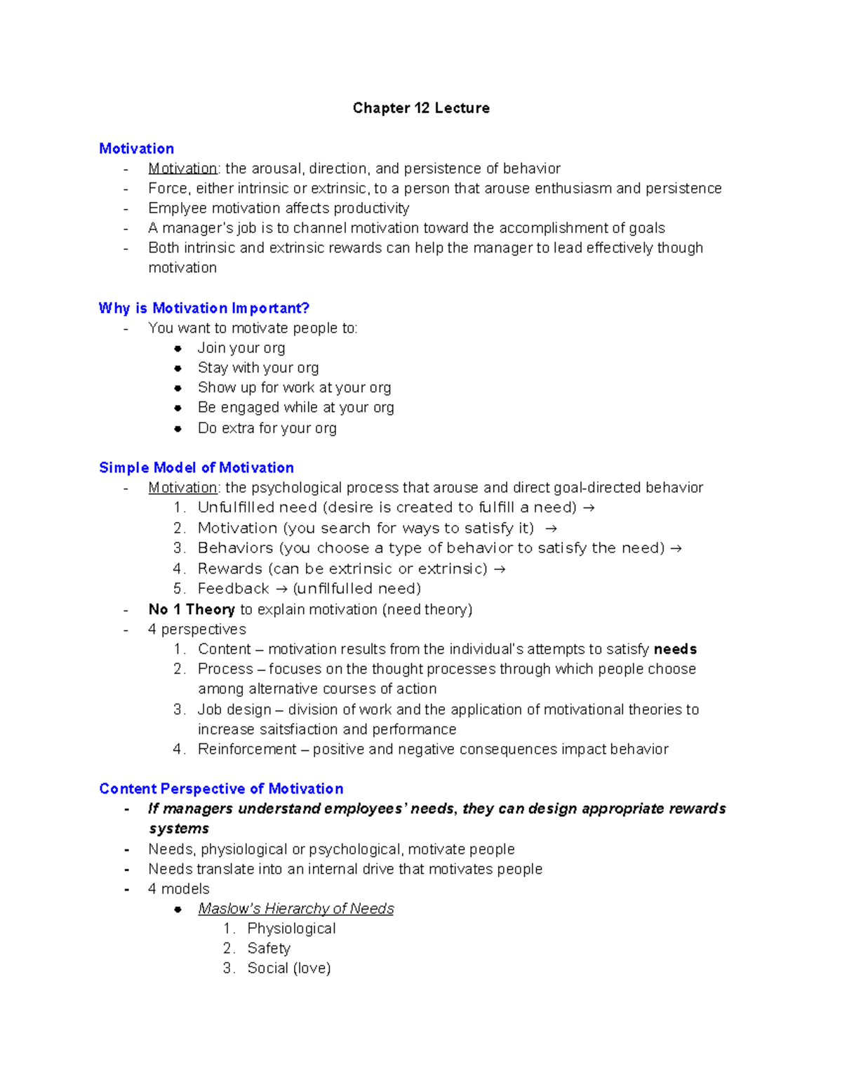 Chapter 12 Lecture - Chapter 12 Lecture Motivation - Motivation: the ...