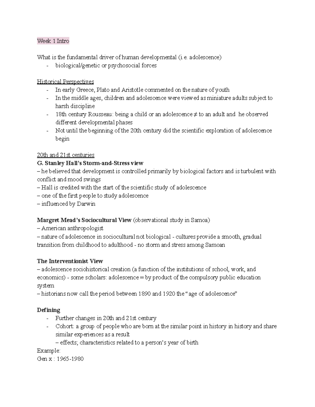 PSYC 101: Intro to Adolescent Development - Historical Perspectives and ...