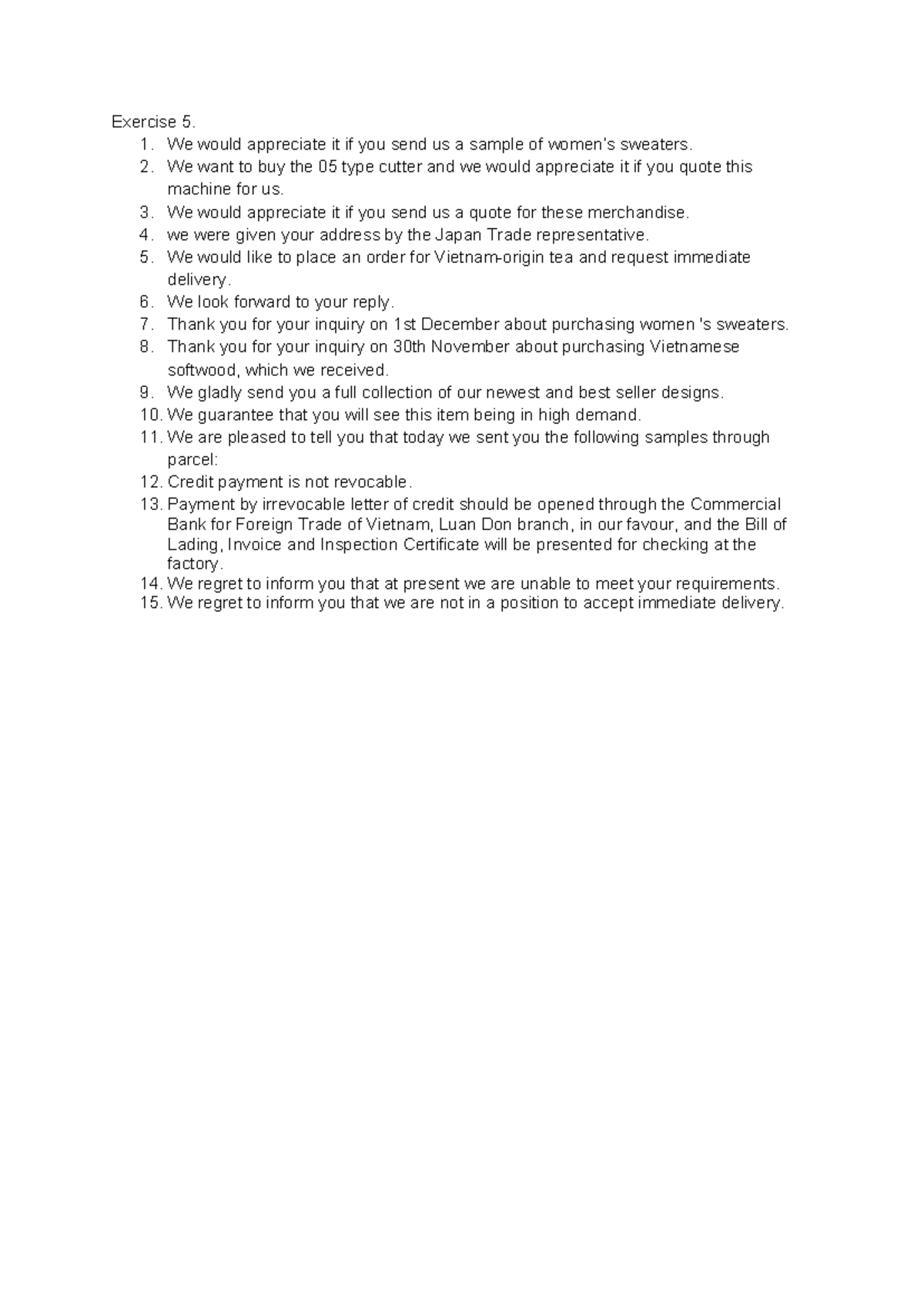 Exercise 5: Sample Requests and Order Placement Guidelines - Studocu