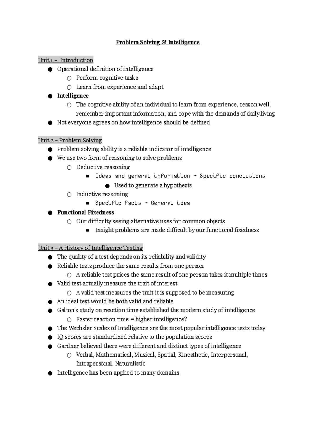 Problem Solving & Intelligence - Module Notes (PSI101) - Studocu
