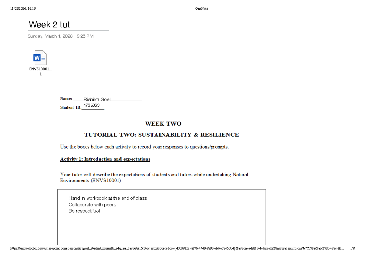 16:16 Week 2 Tutorial Workbook: Natural Environment Insights - Studocu