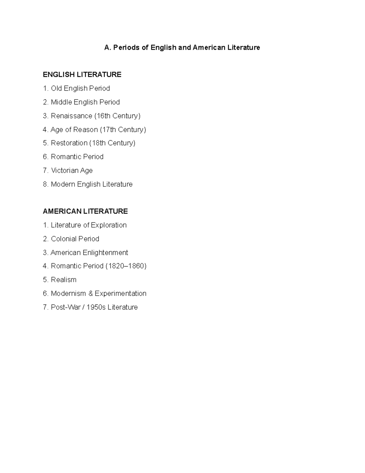 Summary of English & American Literature ENGLISH LIT & AMERICAN LIT ...