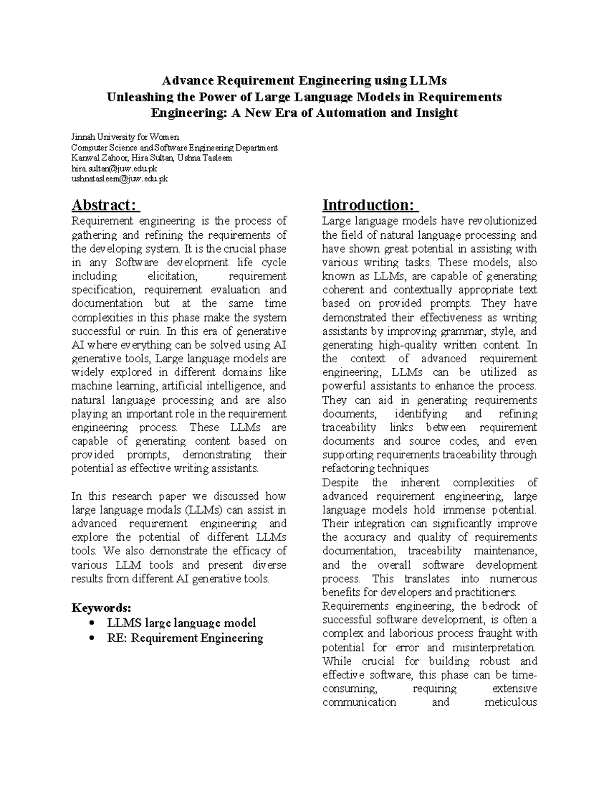 Advance Requirement Engineering using LLMs - Advance Requirement ...
