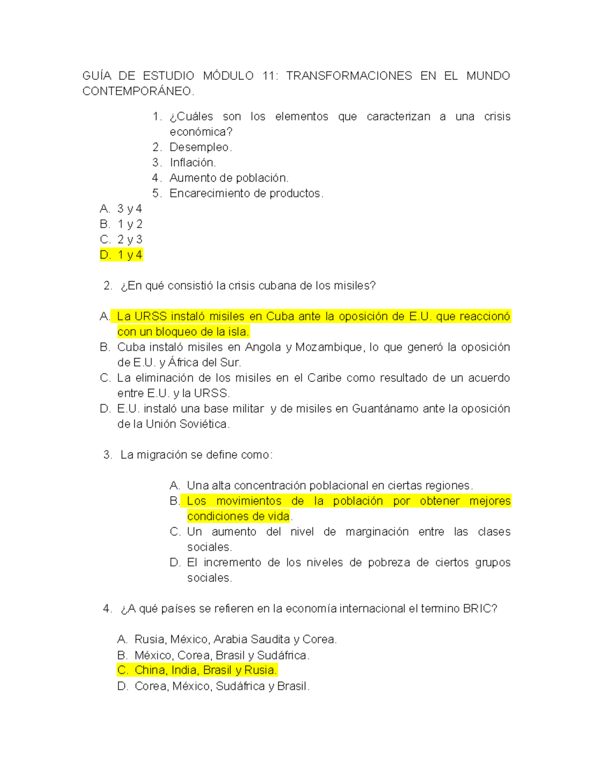 Guía de Estudio Módulo 11: Transformaciones en el Mundo Contemporáneo ...
