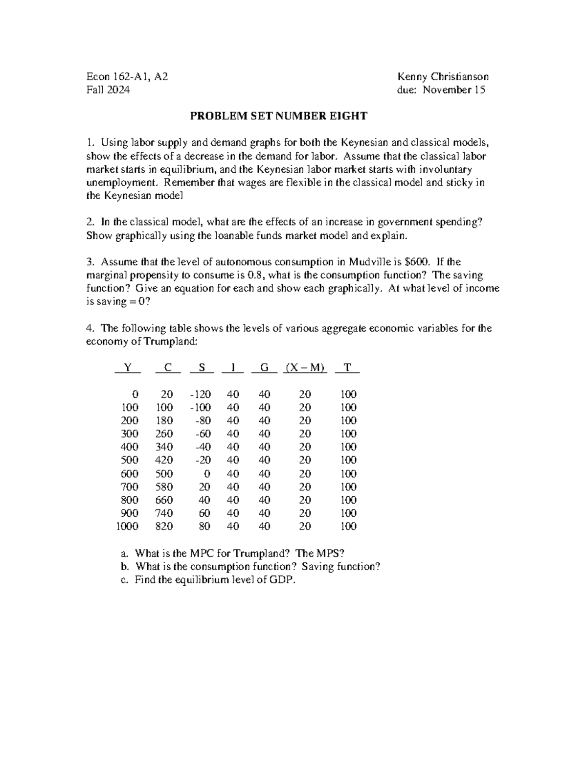 Econ 162 Final Exam Problem Set 08: Labor Demand and Economic Models ...