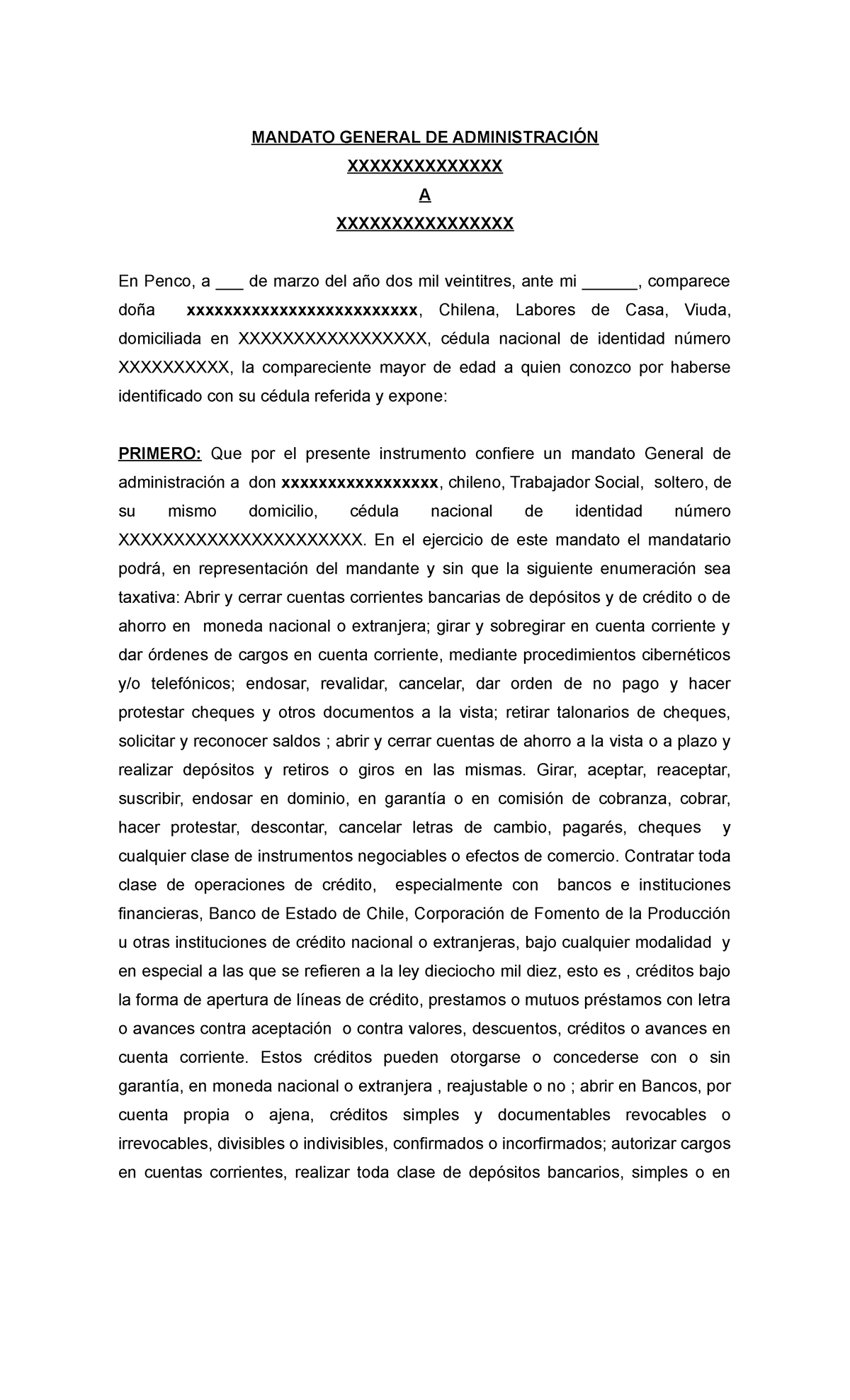 Mandato General de Administración - Modelo para Uso Legal - Studocu