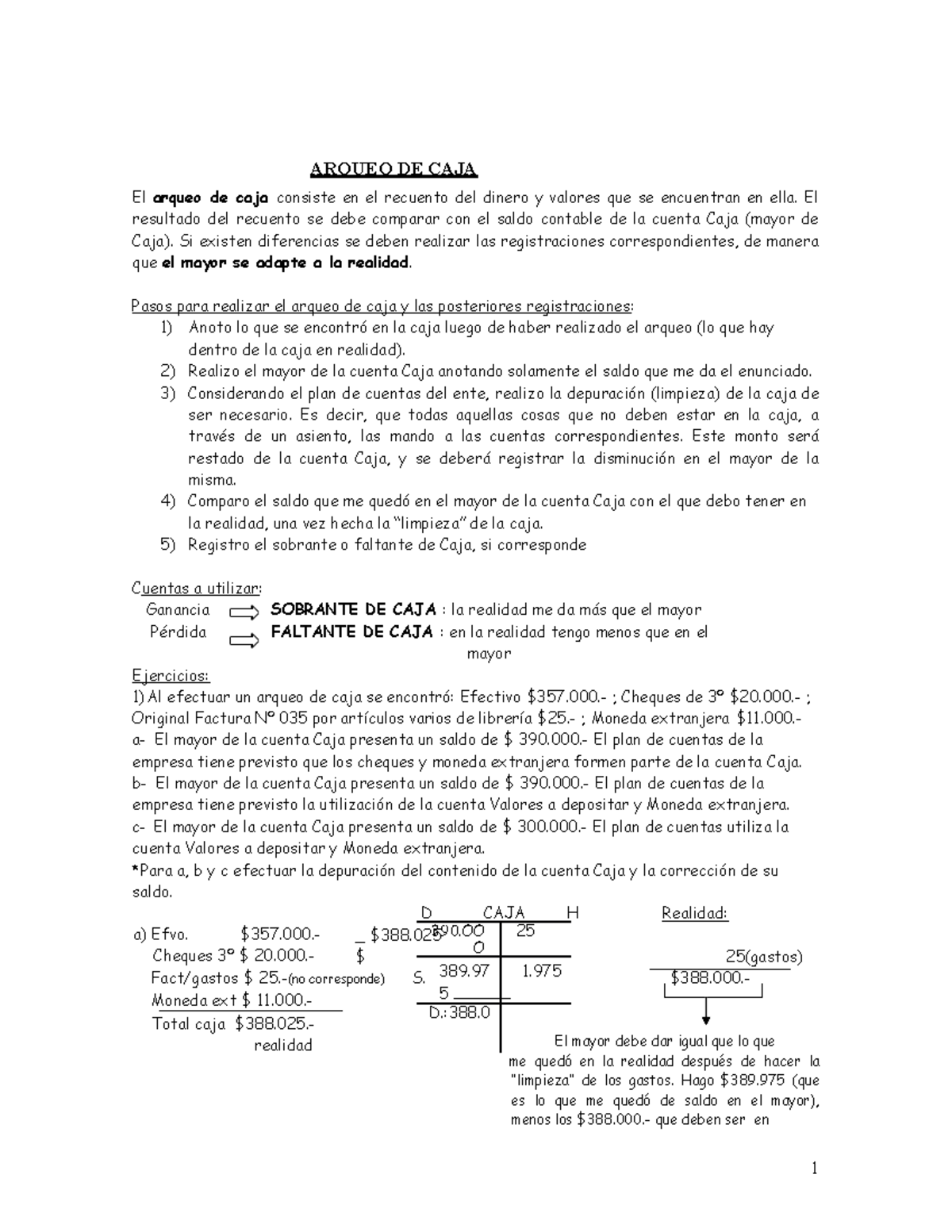 3. Arqueo de Caja teoría y ejemplos - 1 ARQUEO DE CAJA El arqueo de ...