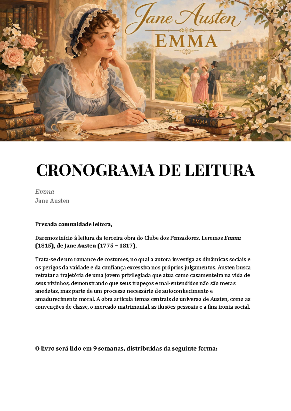 CRONOGRAMA DE LEITURA: Emma de Jane Austen - Clube dos Pensadores 2026 ...