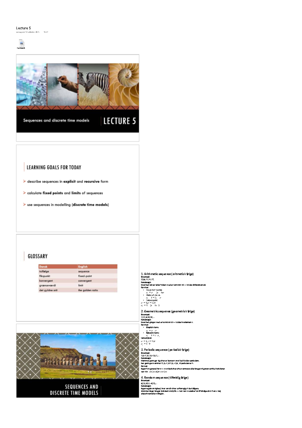 Lecture 5: Arithmetic, Geometric, and Fibonacci Sequences - Studocu