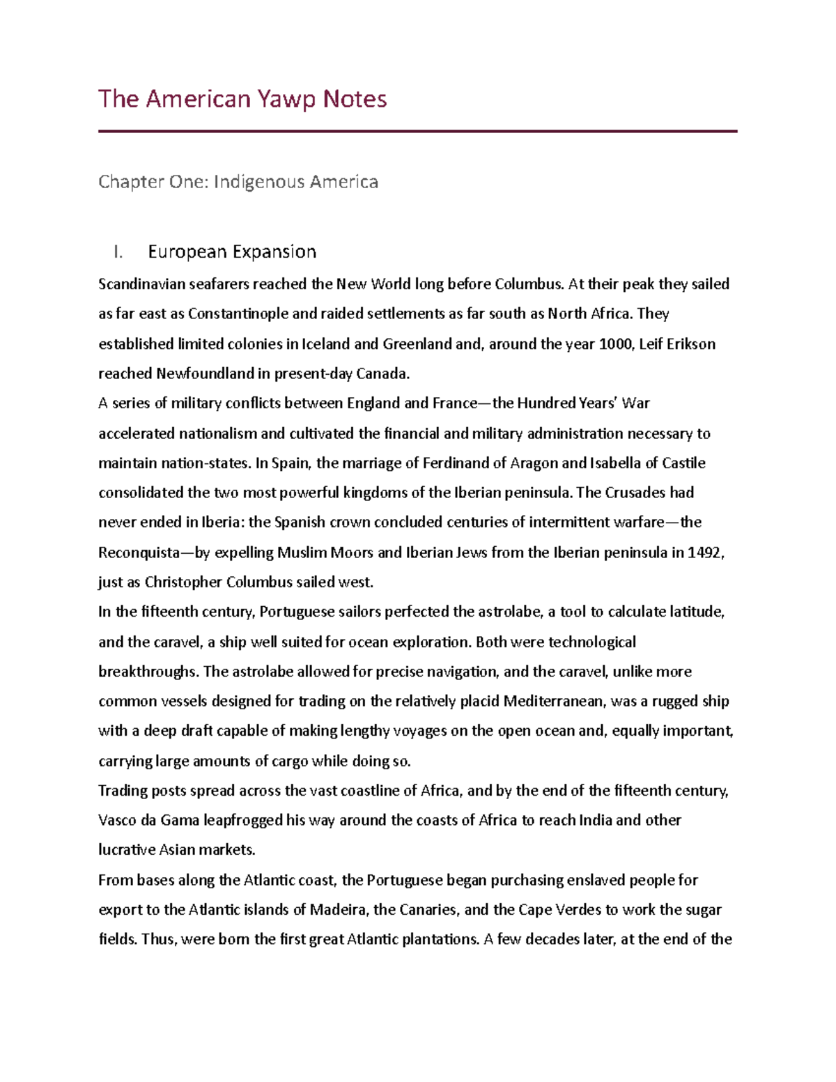 The American Yawp Notes: Chapters 1 & 2 Insights and Analysis - Studocu