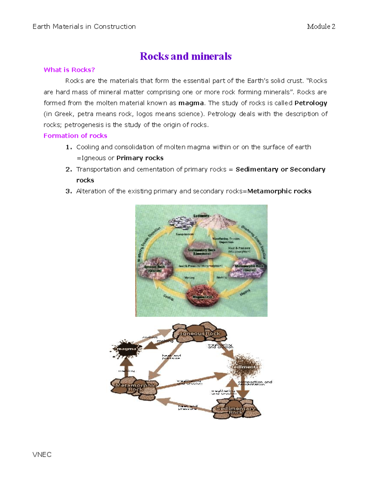 VNEC Module 2 Earth Materials in Construction: Rocks and Minerals Notes ...