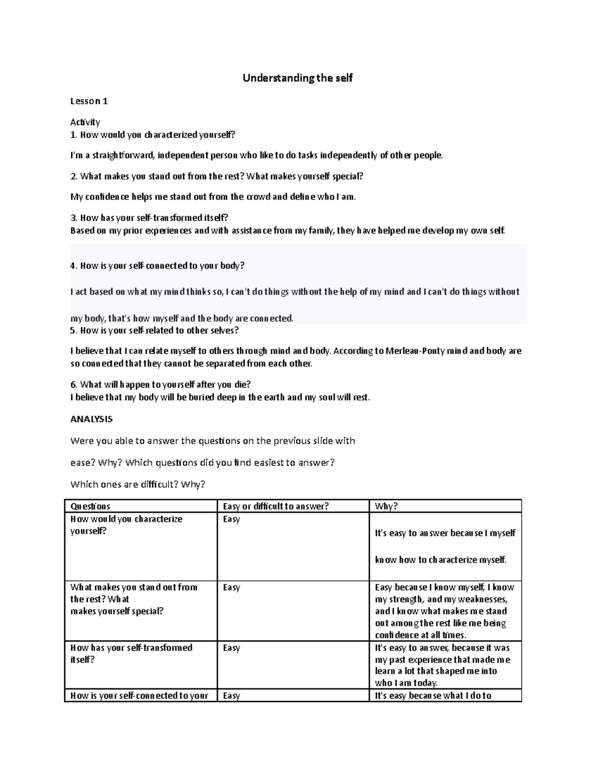 Module - Self-Understanding: A Comprehensive Lesson Guide - Studocu