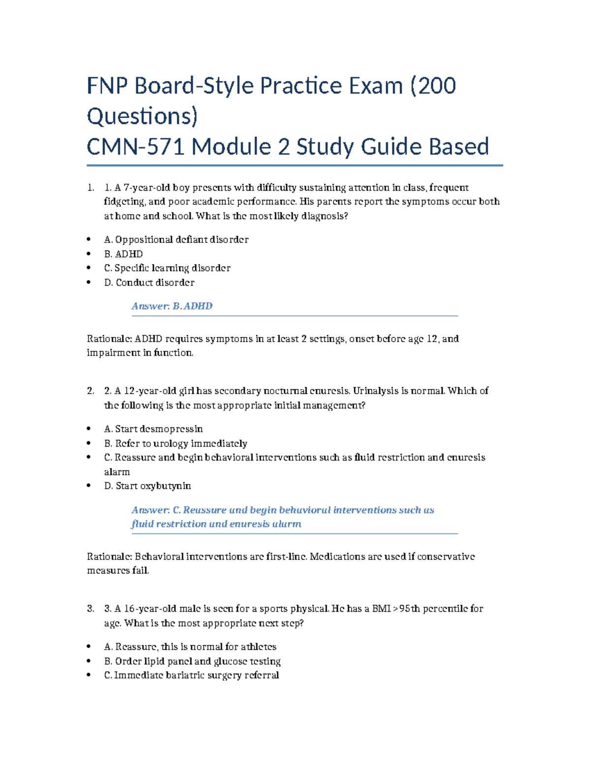 FNP 200Q Practice Exam Study Guide - Module 2 Questions - Studocu
