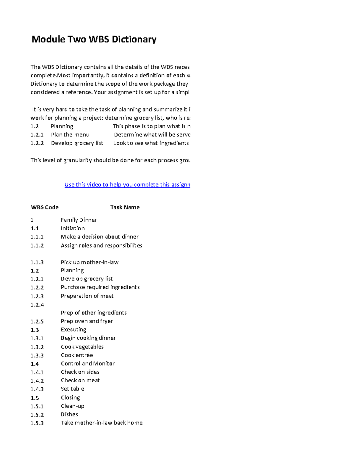 QSO355 2-1 Task Description WBS Dictionary Rstacy - Module Two WBS ...