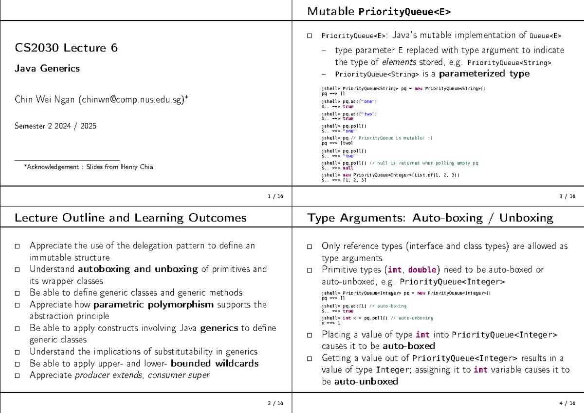 CS2030 Lecture 06: Understanding Java Generics and Mutable Implementations - Studocu