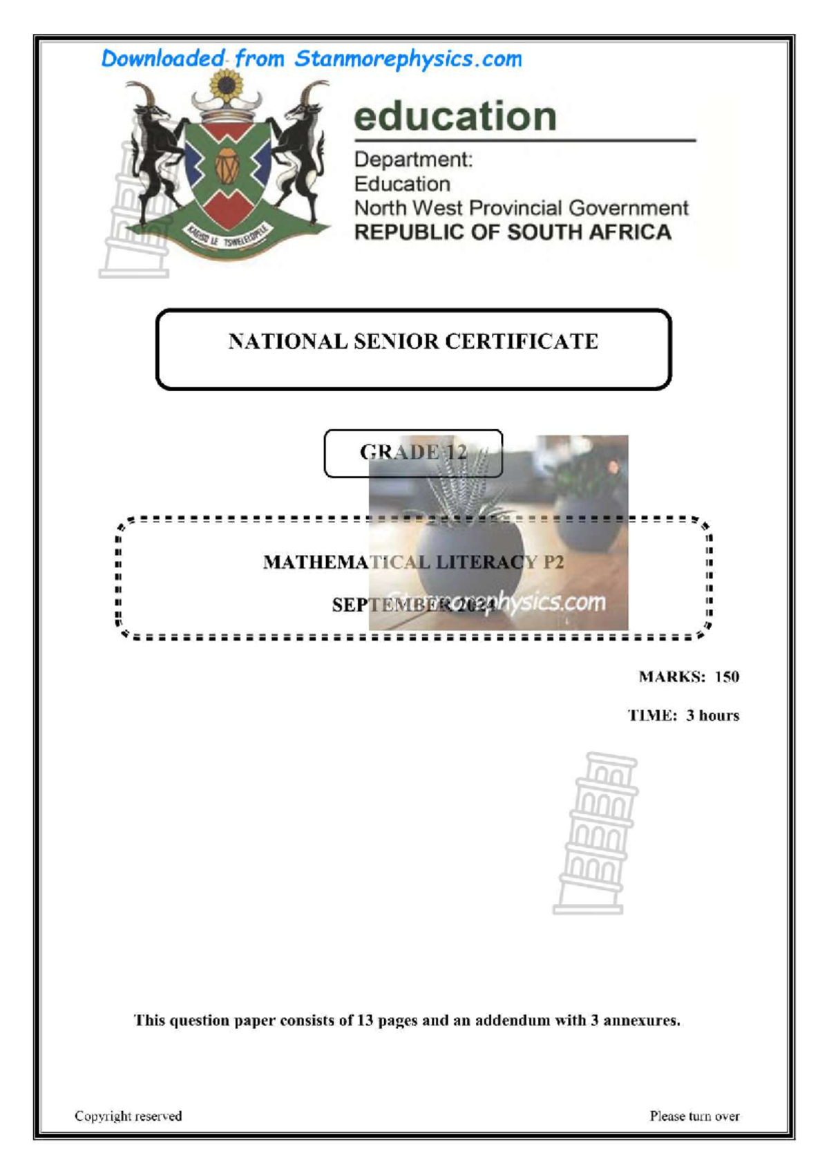 NW Maths Literacy Grade 12 September 2024 P2 Exam & Memo - Studocu