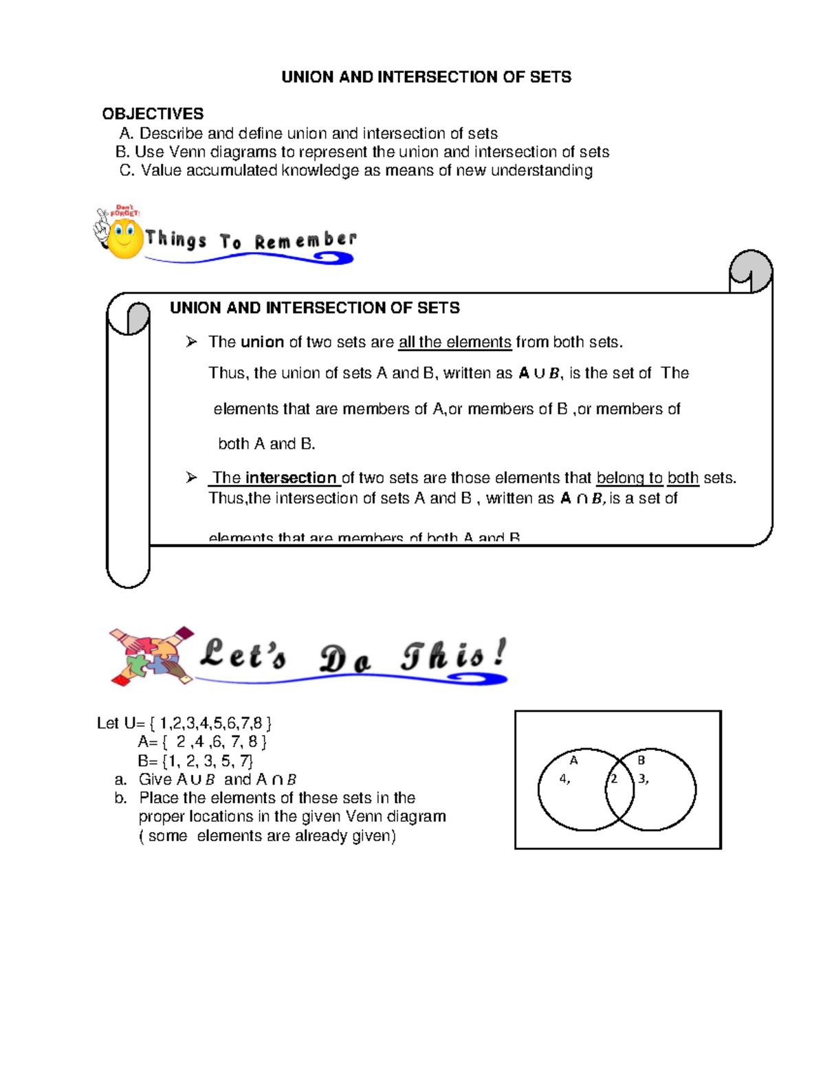 Q1-LAA-2: Union and Intersection of Sets - Learning Activity Sheets ...